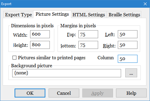 Baraha Export Picture Settings Baraha Export Picture Settings